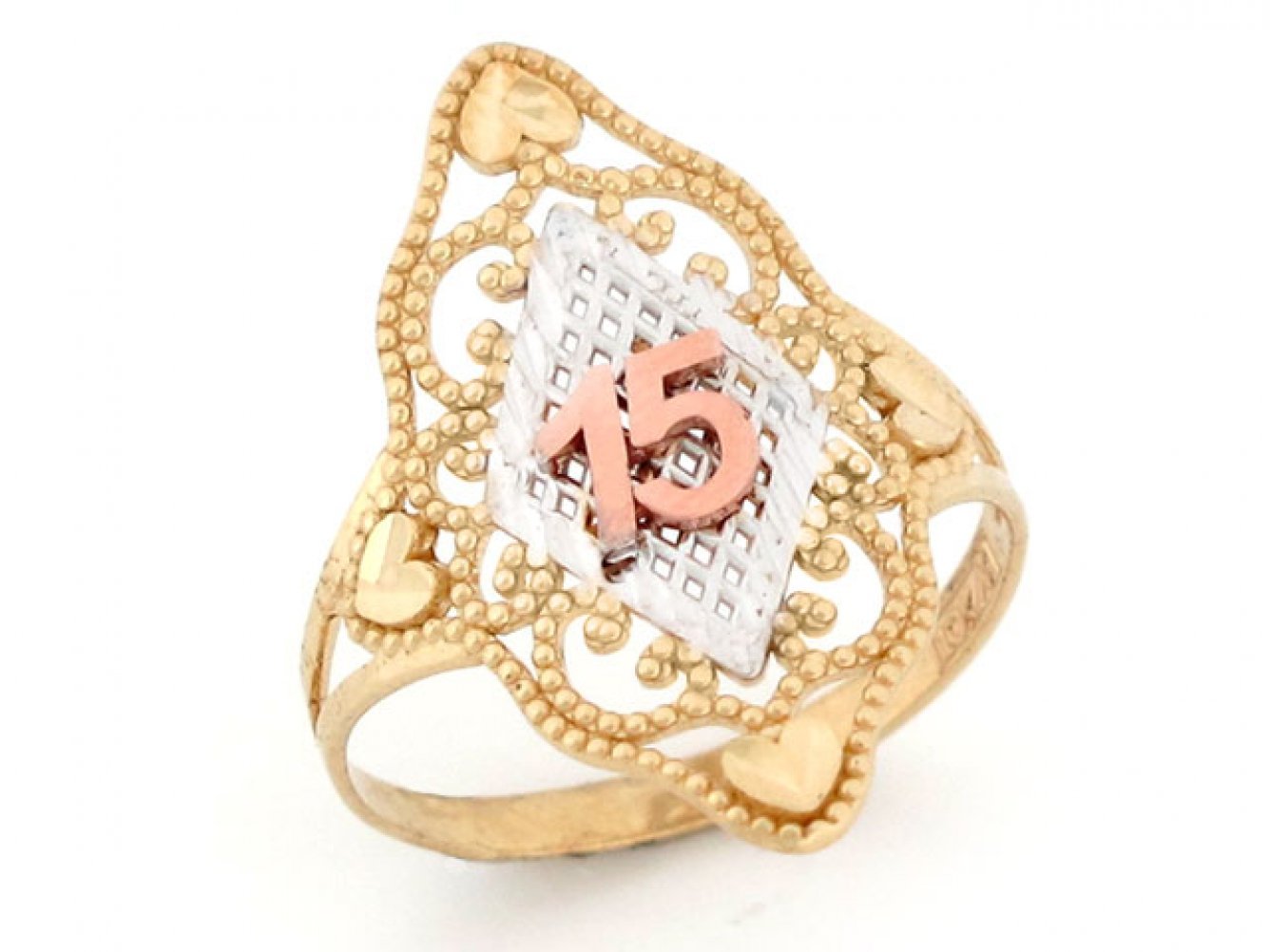 Jewelry Liquidation 10k Two Tone Gold 15 Anos Quinceanera Filigree Ring