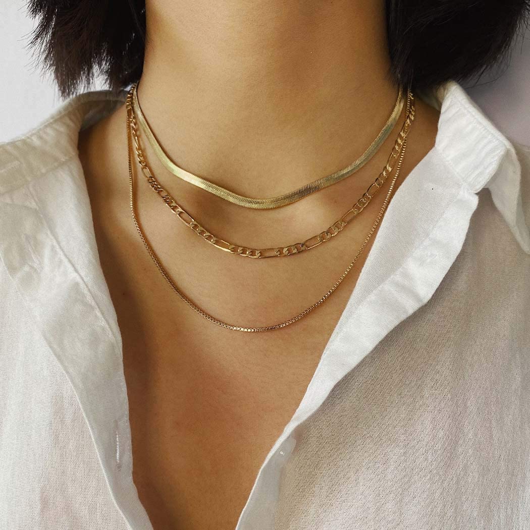 Jeairts Layered Herringbone Necklace Gold Snake Chain Choker Necklaces Dainty Necklace Jewelry for Women