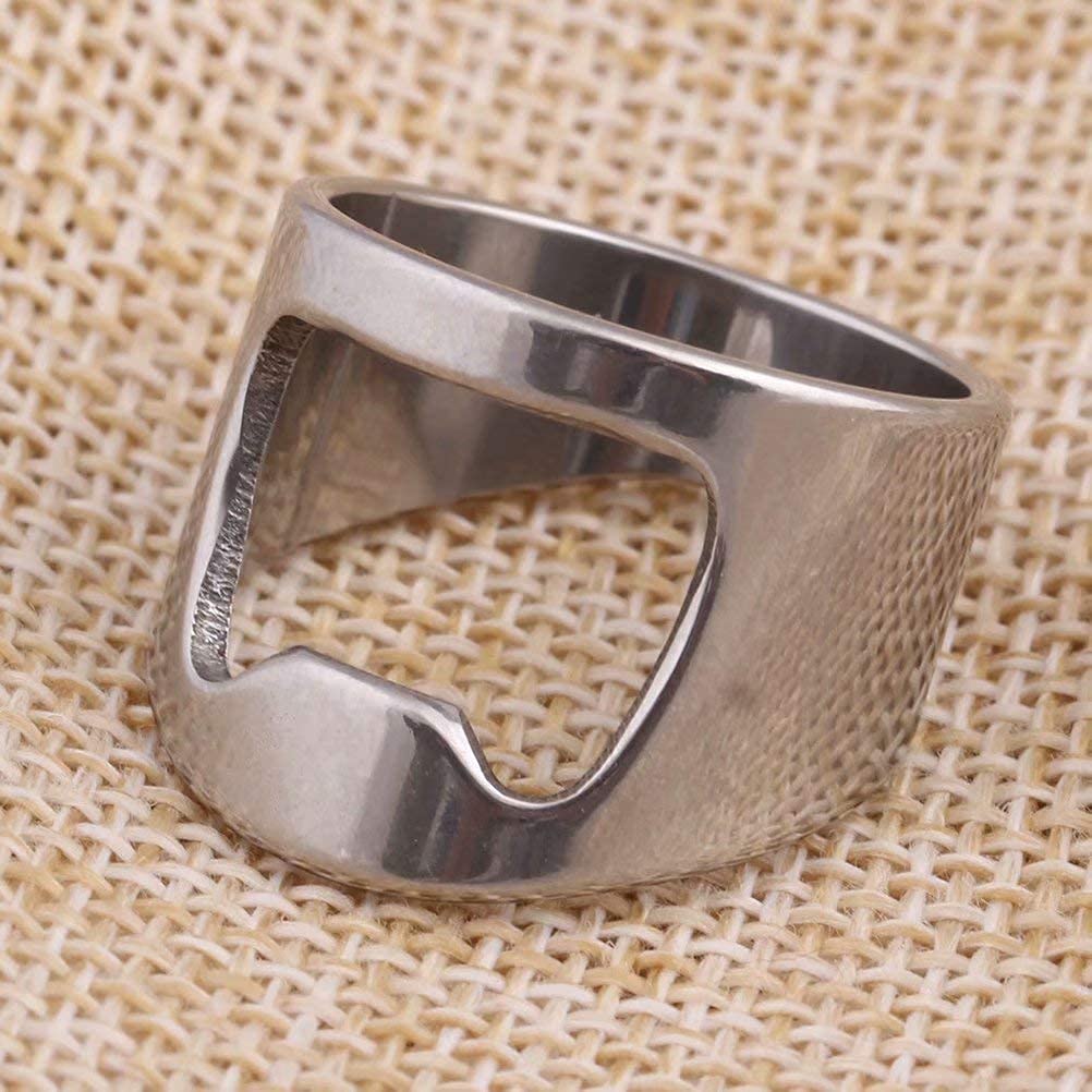 JAJAFOOK 316L Stainless Steel Beer Bar Tool Creative Versatile Bottle Opener Ring for Party Ring,Silver 12