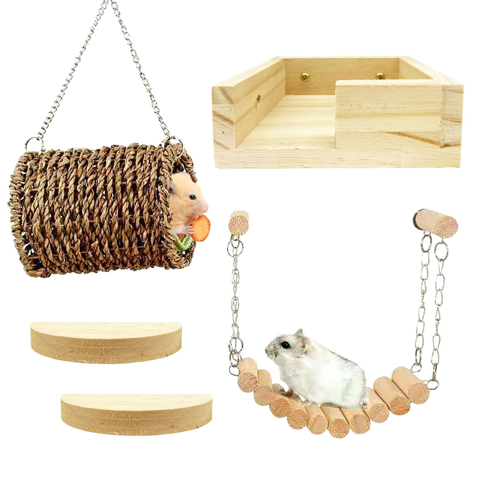 Guinea Pig Hammock, 5pcs Hamster Hanging Hideout Accessories Toy Small Animals Tunnel Bed for Chinchillas, Hamsters, Rats and Gerbils