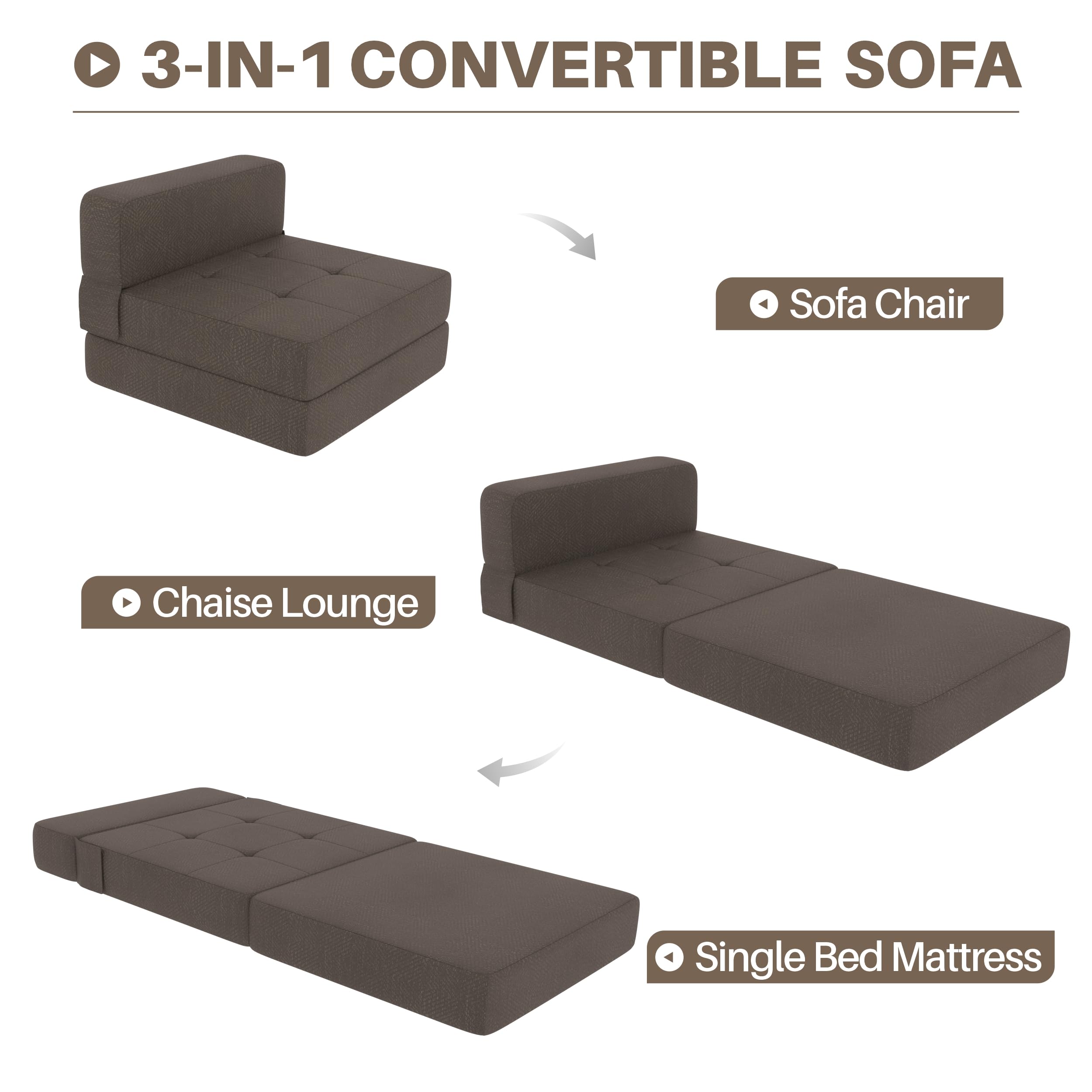 Youmumeub Convertible Sofa Bed, Floor Futon Sofa Bed with Memory Foam for Living Room & Apartment, Linen Fabric, Dark Gray
