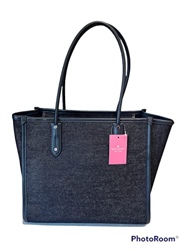 Kate Spade Ella Large Blue Multi Denim Fabric White Logo Shoulder Tote Handbag