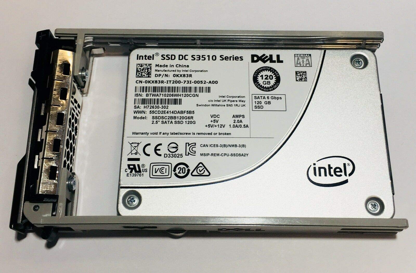 Intel 120GB SSD 2.5" 6Gb/s SATA Solid State Drive Model: SSDSC2BB120G6R DP/N: KX83R