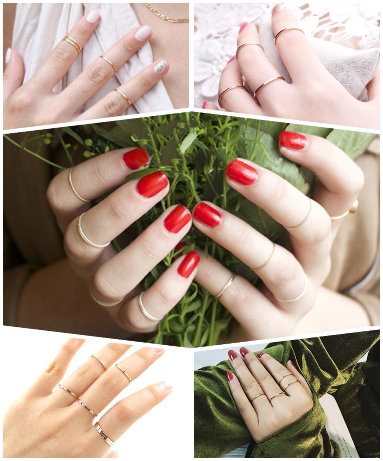 IFUAQZ 8pcs 1MM Thin Stainless Steel Knuckle Midi Stacking Rings for Women Plain Band Comfort Fit Gold, Size 3 to 10