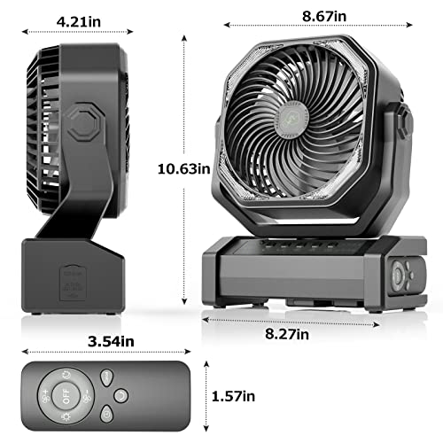 vidihill 20000mAh Personal Fan with LED Light, Auto-Oscillating Desk Fan with Remote & Hook, Rechargeable Battery Operated Camping Fan with Timer, 4 Speeds USB Fan for Camp Travel Jobsiteā¦