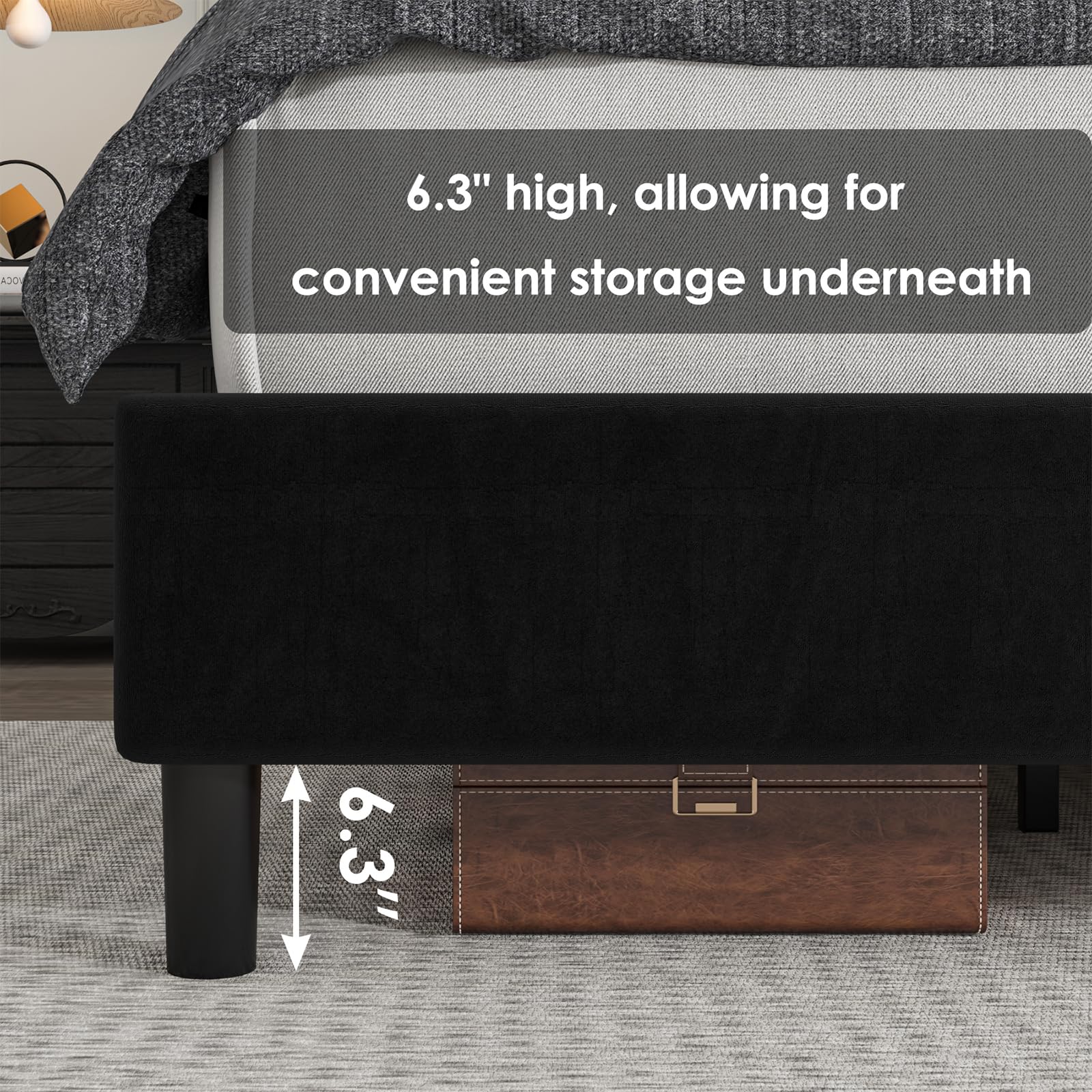 HOSTACK Queen Size Bed Frame, Modern Upholstered Platform Bed with Wingback Headboard, Heavy Duty Button Tufted Bed Frame with Wood Slat Support, Easy Assembly, No Box Spring Needed(Black, Queen)