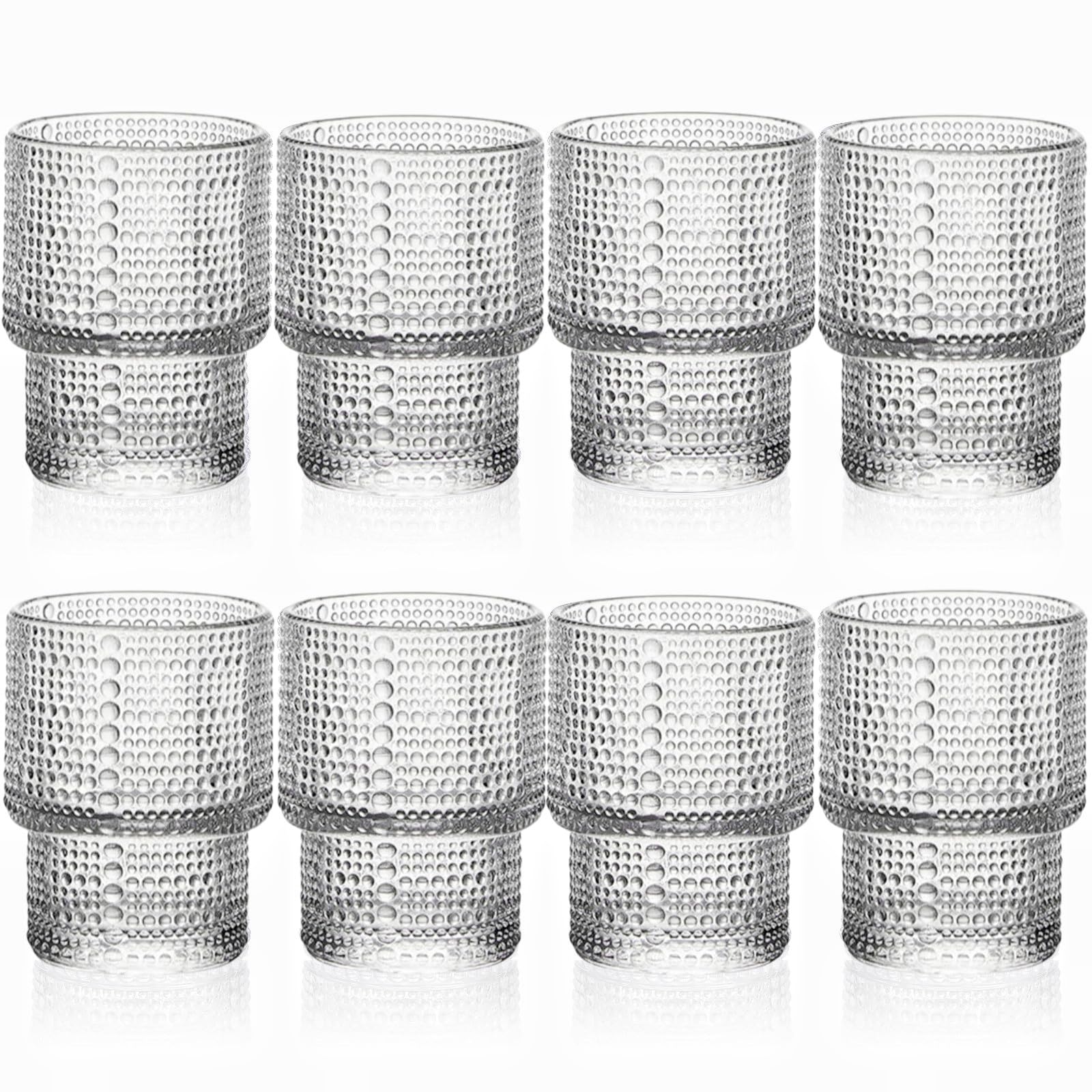 ZOOFOX Set of 8 Juice Glasses, 7 oz Heavy Base Hobnail Glassware for Drinking Orange Juice, Stackble Vintage Drinking Glasses for Beer, Cocktail, Soda, Beverage, Whiskey, Juice, Iced Coffee