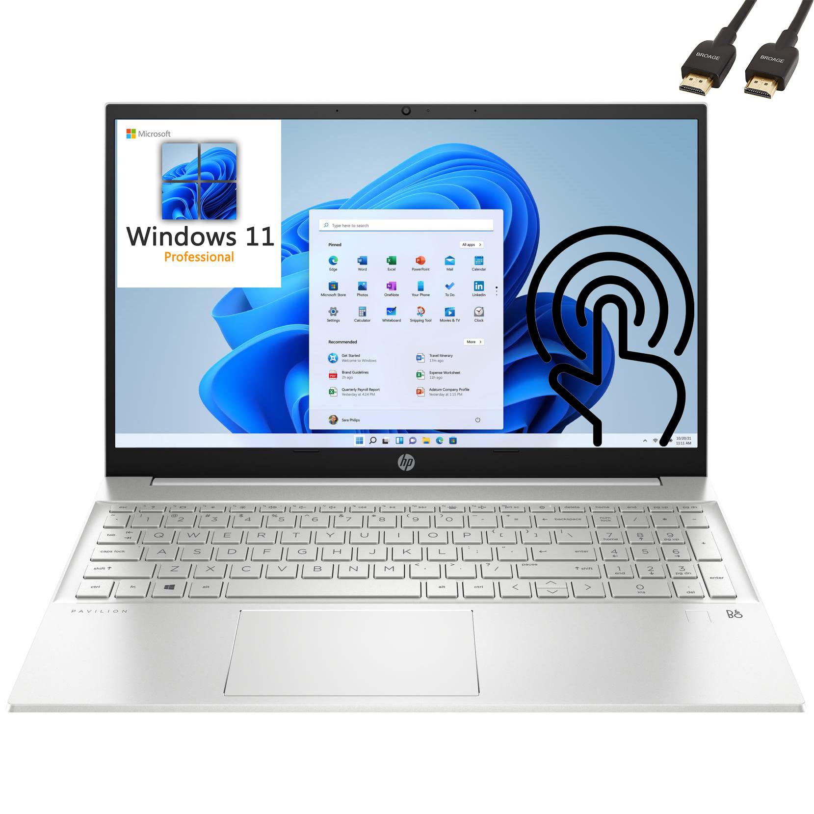 HP Pavilion 15 15.6" Touchscreen FHD Business Laptop Computer, 12th Gen Intel 10-Core i7-1255U up to 4.7GHz, 32GB DDR4 RAM, 1TB PCIe SSD, WiFi 6, Bluetooth 5.3, Windows 11 Pro, BROAGE Cable