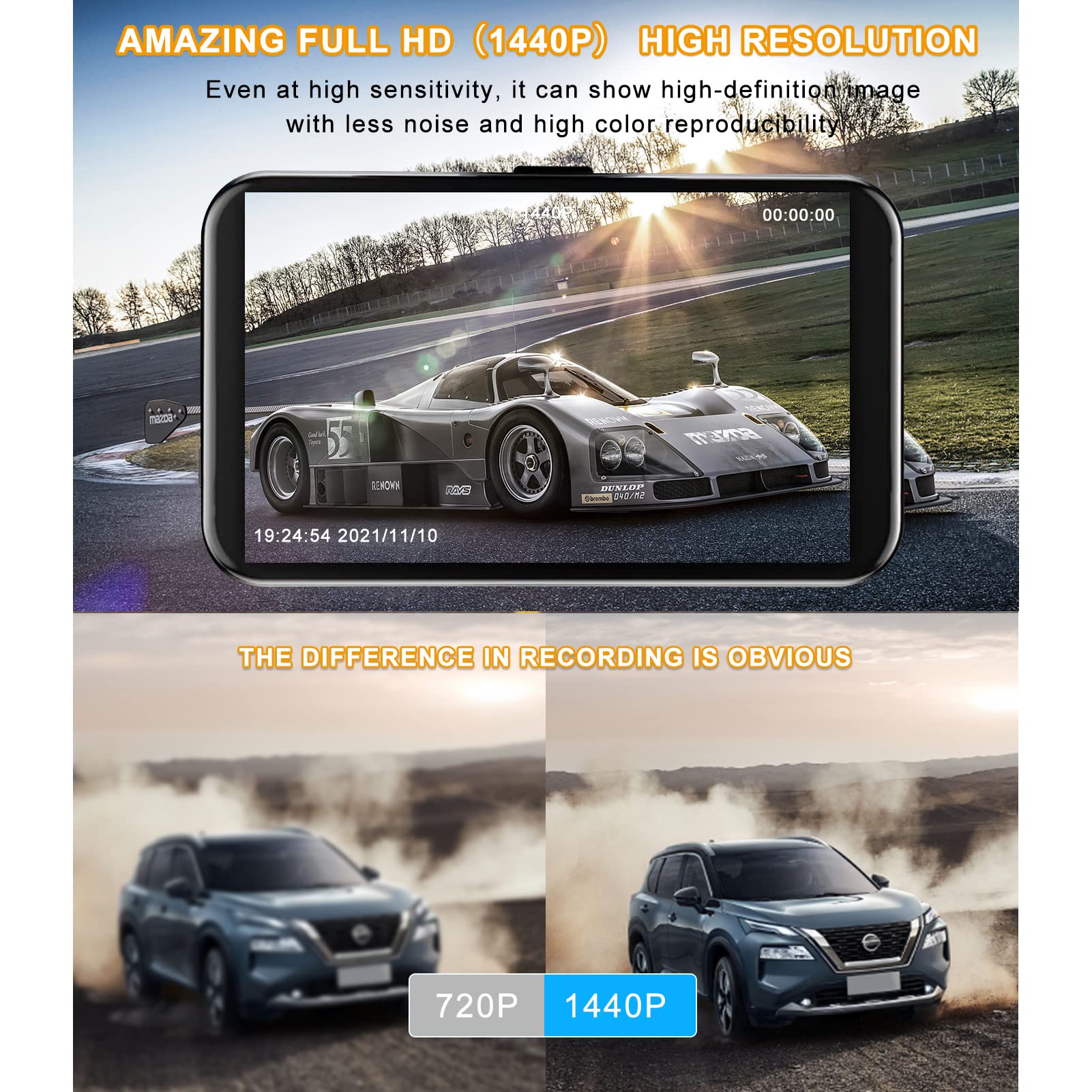 Korlagh Dash Cam Full HD 1440P Dash Camera for Cars 170° Wide Angle 3.5" LCD Screen, WDR,Parking Monitor ,Super Night Vision Loop Recording Motion Detection Dashboard Camera