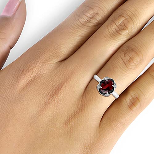JEWELEXCESS 2.20 CTW Garnet & Accent Black and White Diamonds Ring in Sterling Silver