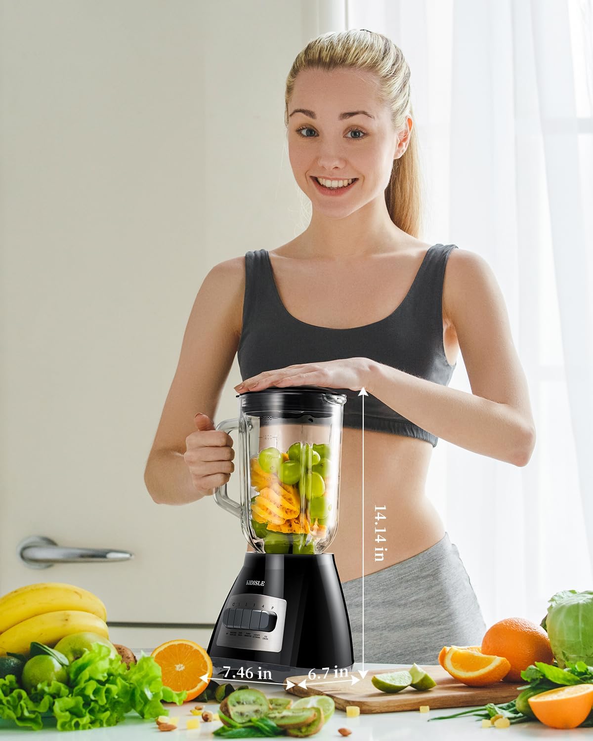 KIDISLE Classic Blenders for Kitchen, 52oz Glass Jar, 700W Blender for Shakes and Smoothies, 9 Functions with 5 Speeds for Crushing Ice, Puree, and Frozen Fruit, Black