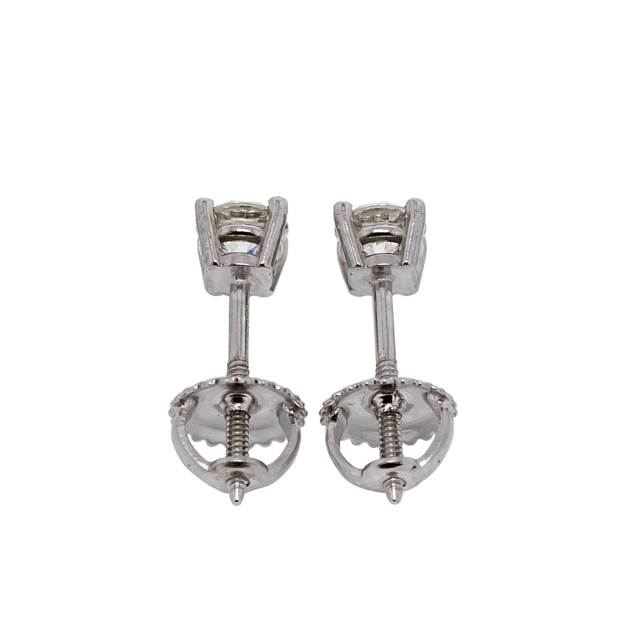 IGI Certified 0.50 Carat Clear Lab-Created Diamond Stud Earrings 14k White Gold Womens Screw Back VS2-SI1