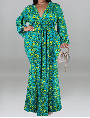 IyMoo Women's Sexy Plus Size Bodycon V Neck Latern Sleeve Ruched Wrap V Neck Cocktail Evening Mixi Dresses 038 Green 5XL