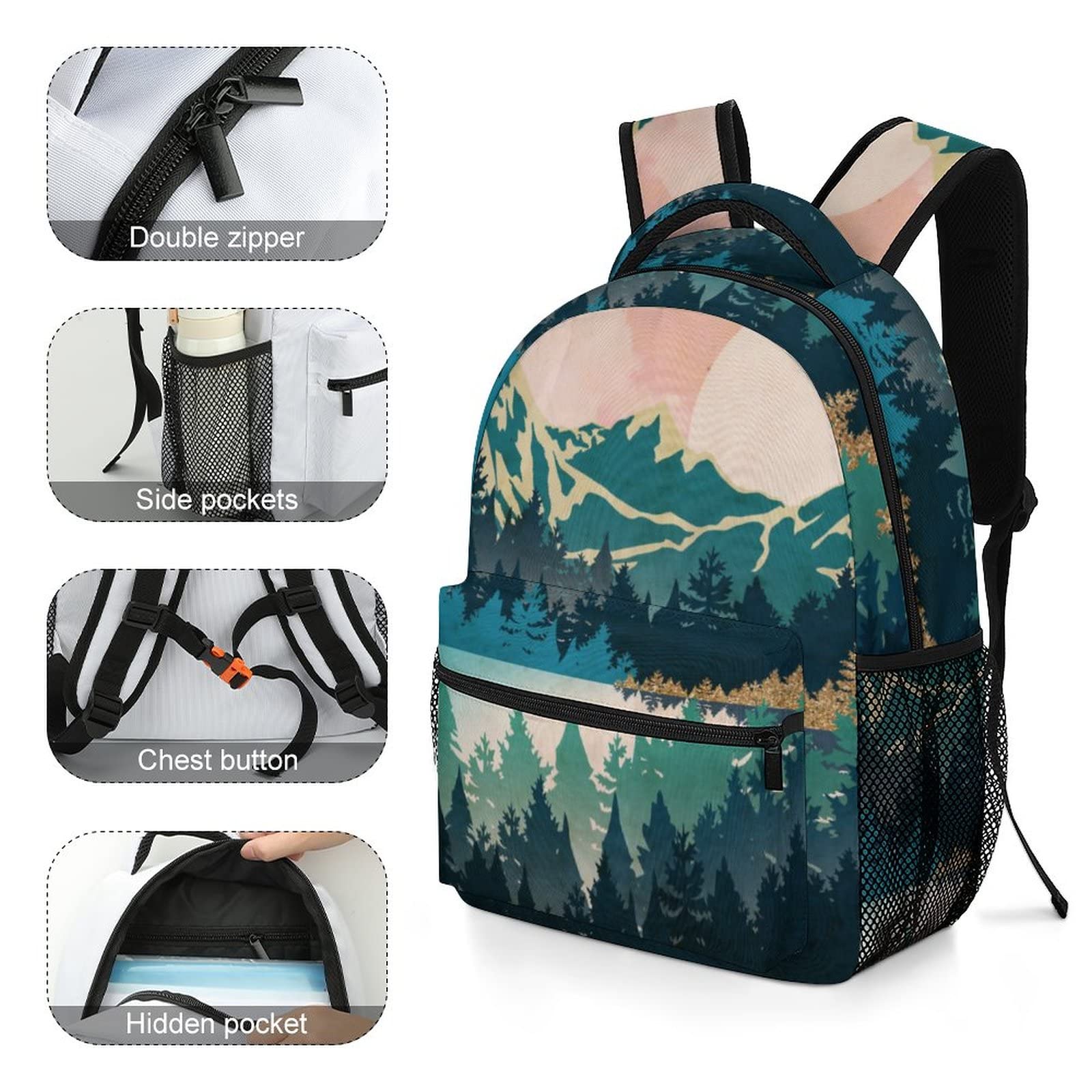 Kids Backpack for School, Nature Tapestries Mountain Pattern Students Bookbags School Bags Girls Boys