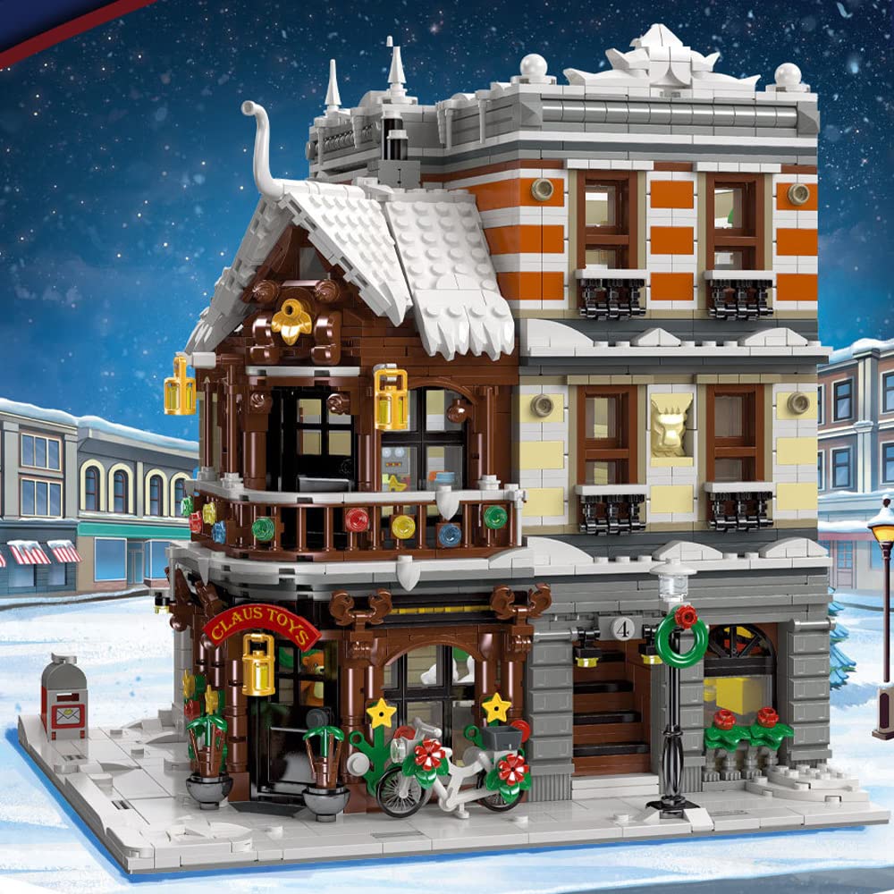 MISINI 89143 Claus Toys Shop Building Block Set,Christmas Themed House Building Kit, 2955 Piece Modular House Model Building Set