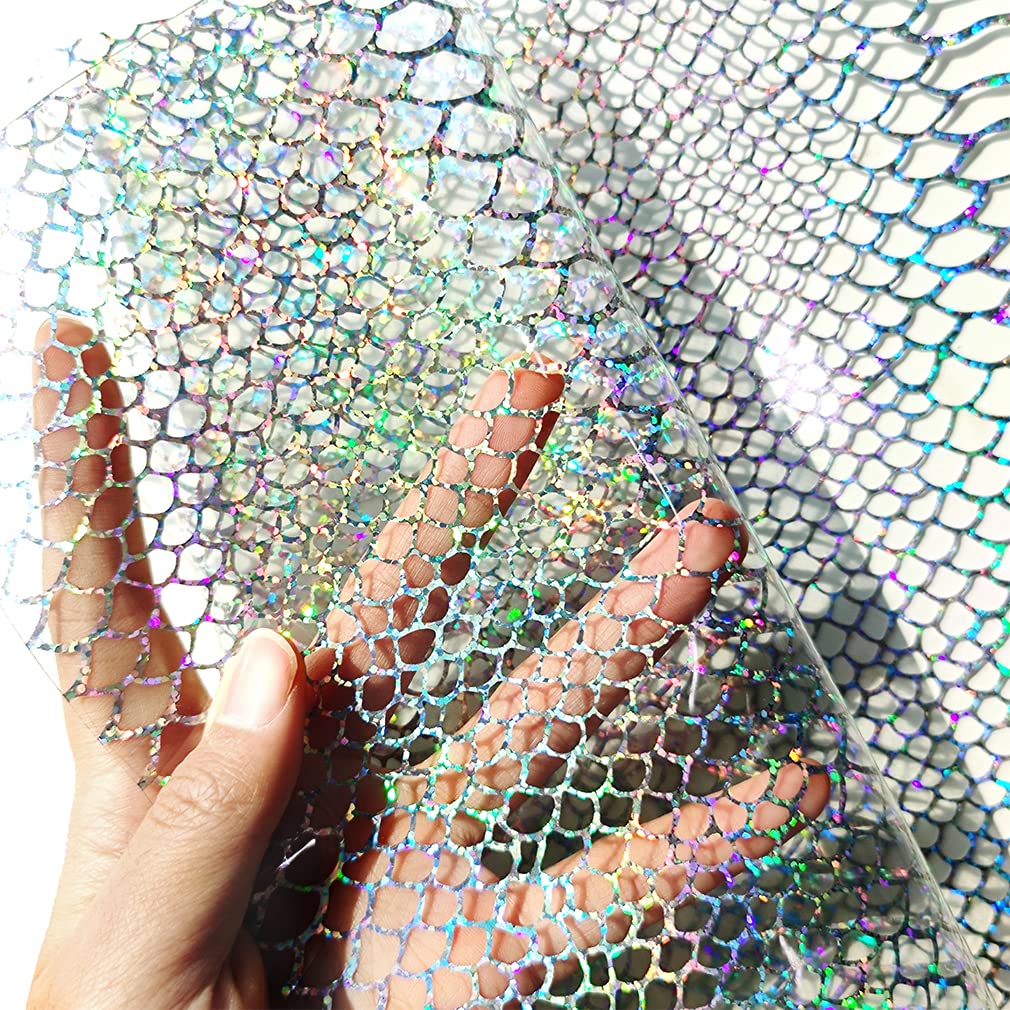 HYANG Snake Moire Solid Transparent PVC Super Clear Holographic Vinyl Faux Leather Sheets 1 Roll 12" x 47" (30cm x 120cm) for DIY Bows Earrings Bags DIY Crafts Making