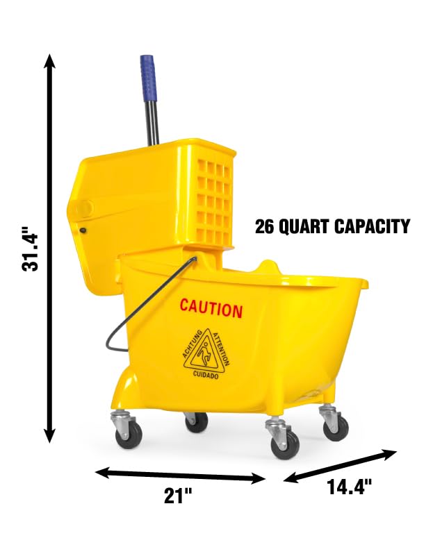 WEN Rolling Mop Bucket with Down Press Wringer, 26-Quart Capacity (73034B)