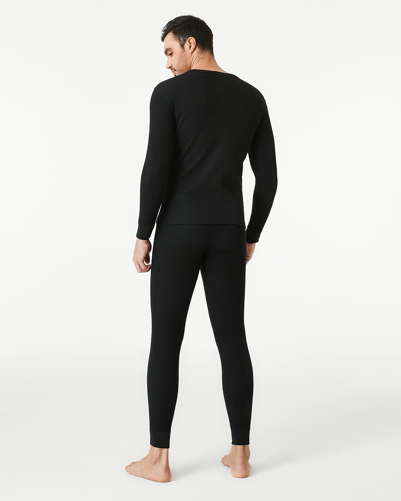 LAPASA Men's Cotton Waffle Thermal Underwear Set Top Long Sleeve Warm Long Johns Base Layer Shirt & Bottom Cold Weather Midweight M60 Medium Black