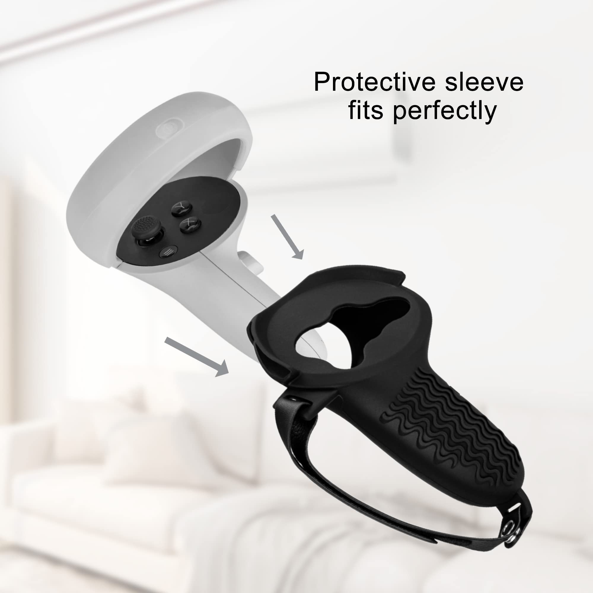 HCHRVR for Meta Quest 2 Controller Grips Accessories, Anti-Throw Silicone Grip Cover Protector with Knuckle Straps 。Anti-Bumping Silicone Halo Cover with Protection. (white)