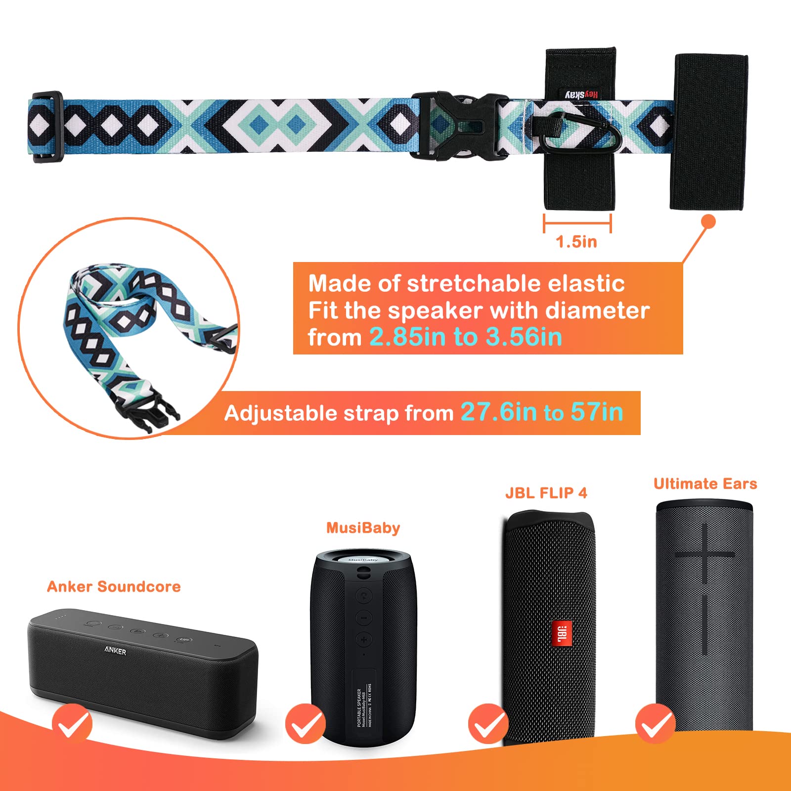 HEYSKAY Bluetooth Speaker Universal Carrier Holder with Strap, Bluetooth Speaker Handle Shoulder Strap Sling for Bike/Boat. Compatible with JBL FLIP 4 5 6/EDUPLINK Bluetooth Speaker (Speaker Excluded)