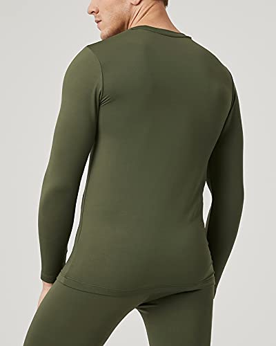 LAPASA Men's Thermal Underwear Top Crewneck Long Sleeve Shirt Base Layer Lightweight Winter Thermoflux 100 M09 Small Olive Green 2 Pack