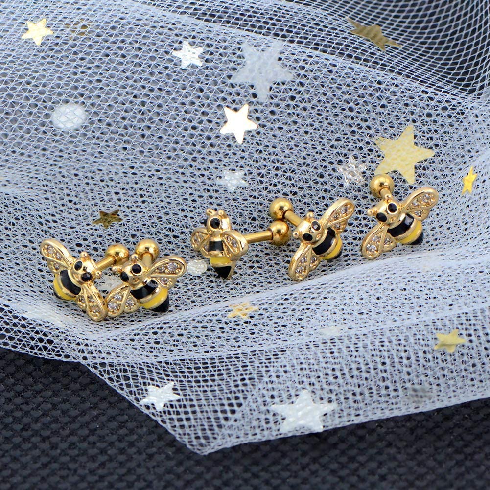 Jewseen Helix Earring 16g Tragus Piercing Sparkling CZ Bee Design Conch Earring Cartilage Earring Body Jewelry