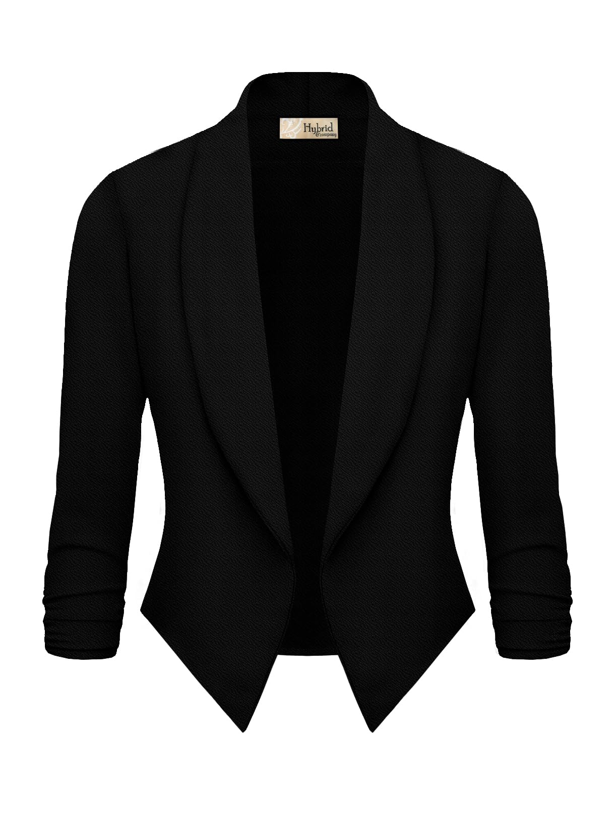 Hybrid & Company Lightweight Open Front Cardigan Classic Ruched Sleeve Work Office Blazer Suit Jackets Black