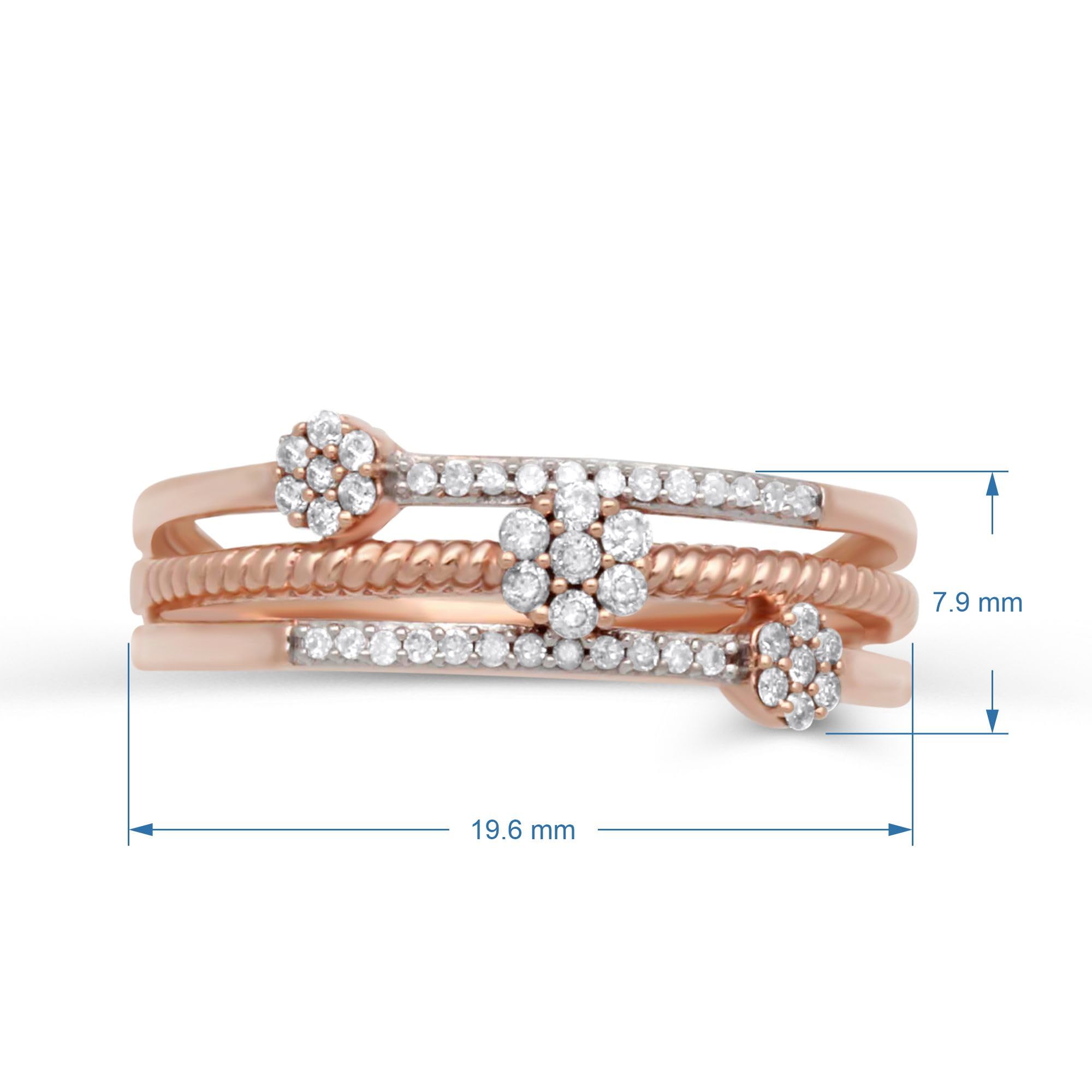 Jewelili 10K Rose Gold 1/5 Cttw Natural White Round Diamonds Ring, Size 7