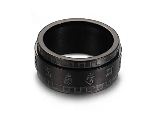 JAJAFOOK 10mm 316L Stainless Steel Tibetan Buddhist Mantra Scriptures Om Mani Padme Hum Spinning Band Ring,Silver 6