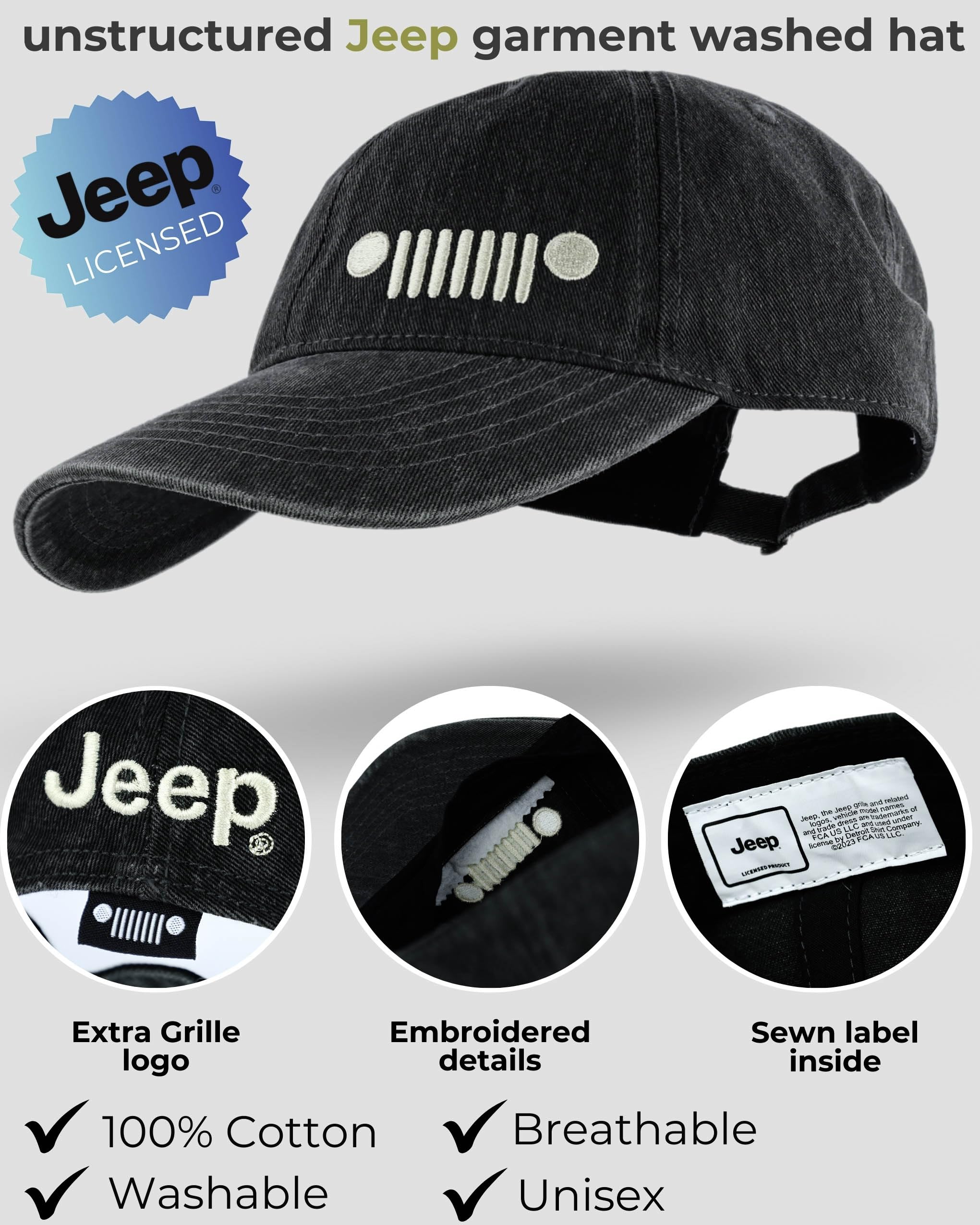 Jeep Grille Logo Garment Washed Hat Black