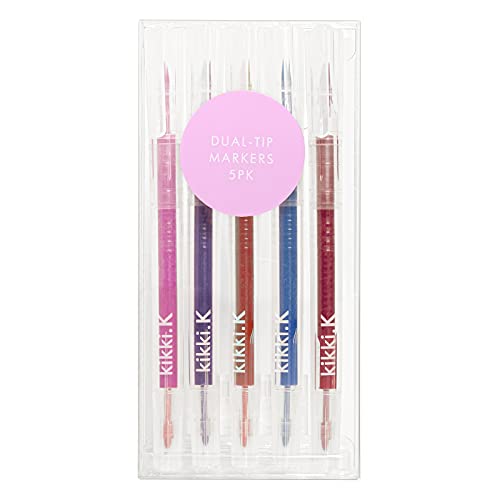 kikki.K x Malala Fund Collection - Dual-Tip Markers 5pk in Bright, Soft Brush Tip and Fine Bullet Tip, Water based Ink Perfect for Planners, 5.71" L x .69" W x 0.51" H