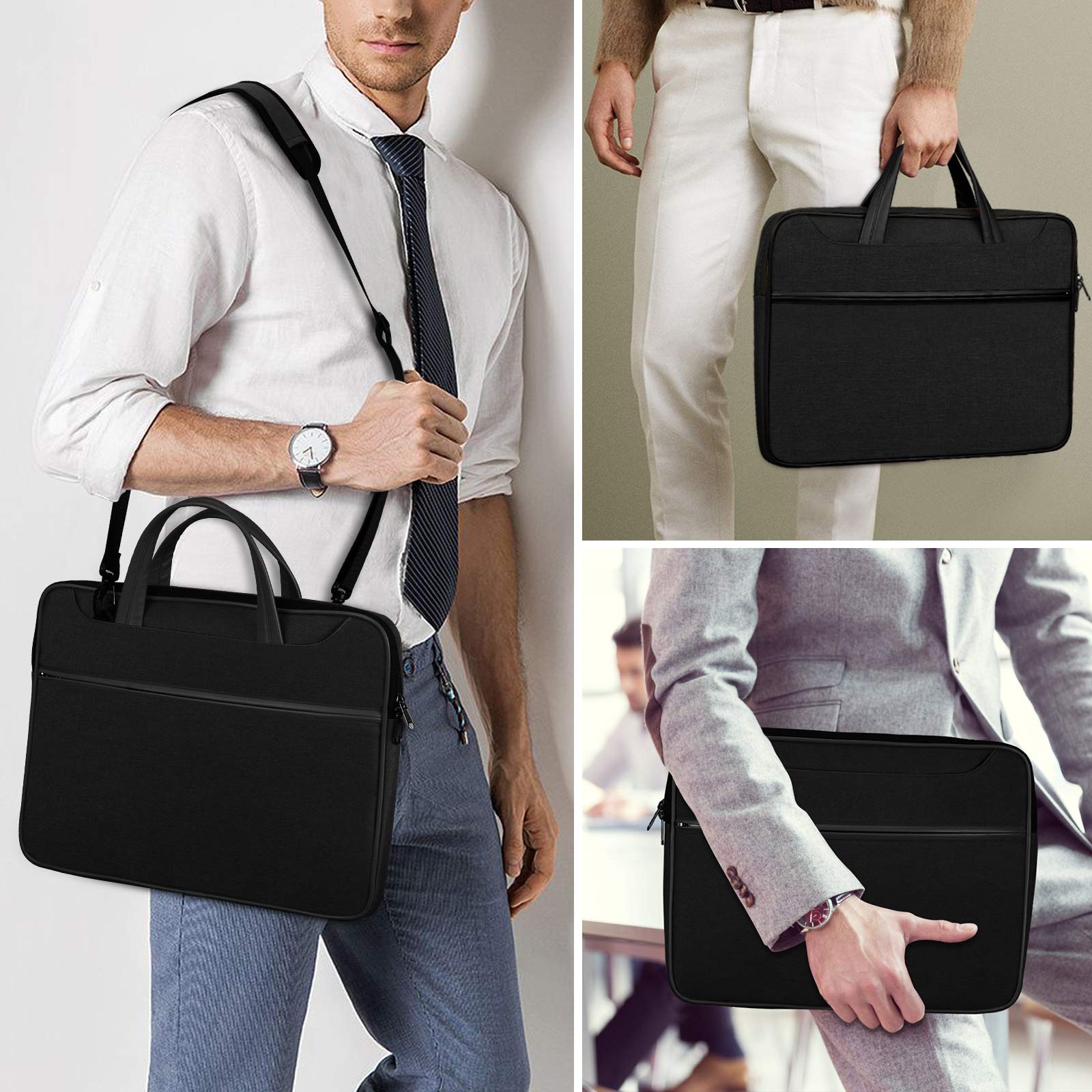 Laptop Case 15-15.6 inch Laptop Shoulder Bag Waterproof Computer Sleeve Carrying Business Bag for MacBook Air/Pro Notebook Portable Handle Laptop Messenger Bag Black
