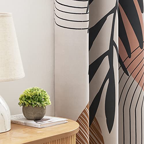 ZYLLGLOW 2 Panel Mid Century Modern Curtain Set Thick Cotton Boho Curtain Blackout for Bedroom Boho Decor for Living Room