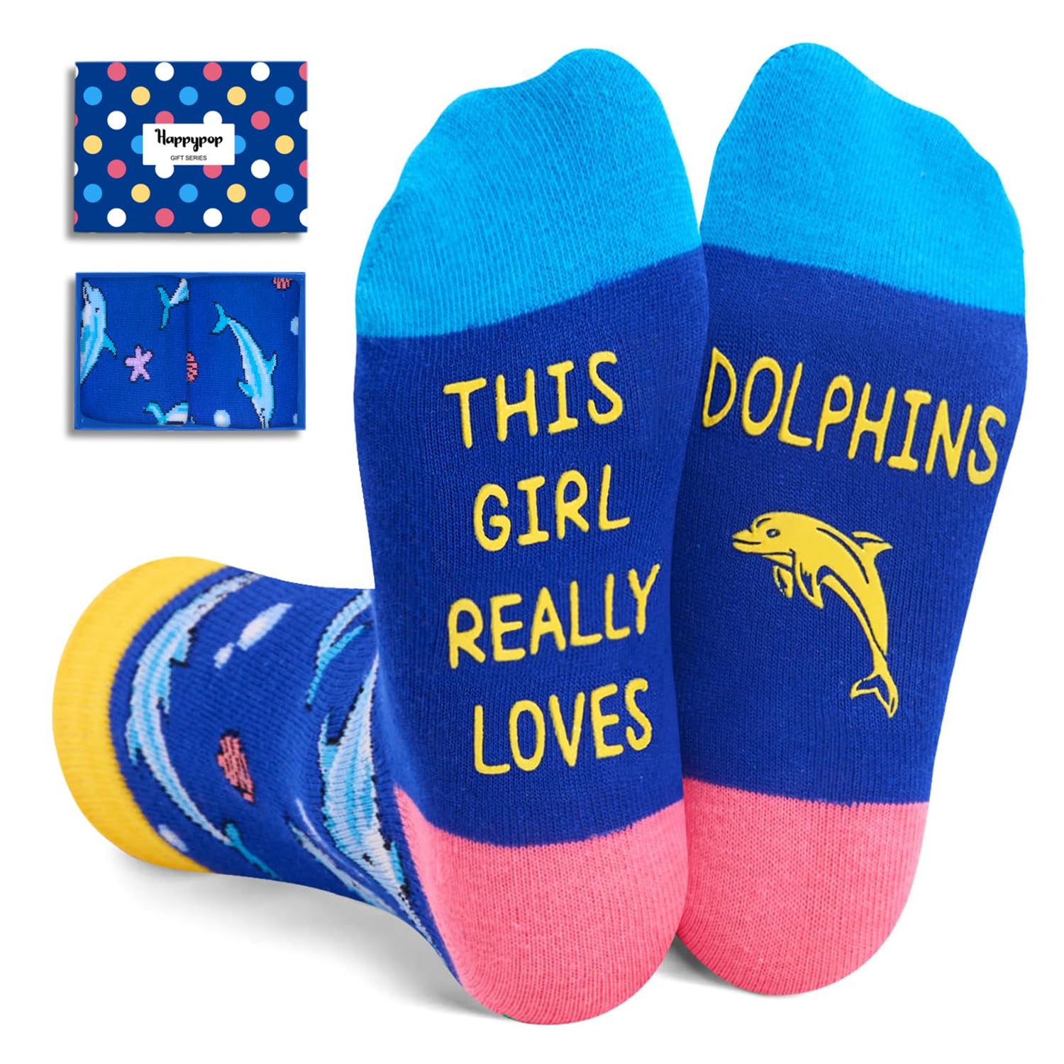 HAPPYPOP Crazy Silly Funny Socks for Kids, Girls Childrens Socks, Dolphin Gifts Ocean Marine Gifts, Animal Lover Gifts, Dolphin Socks Animal Ocean Socks