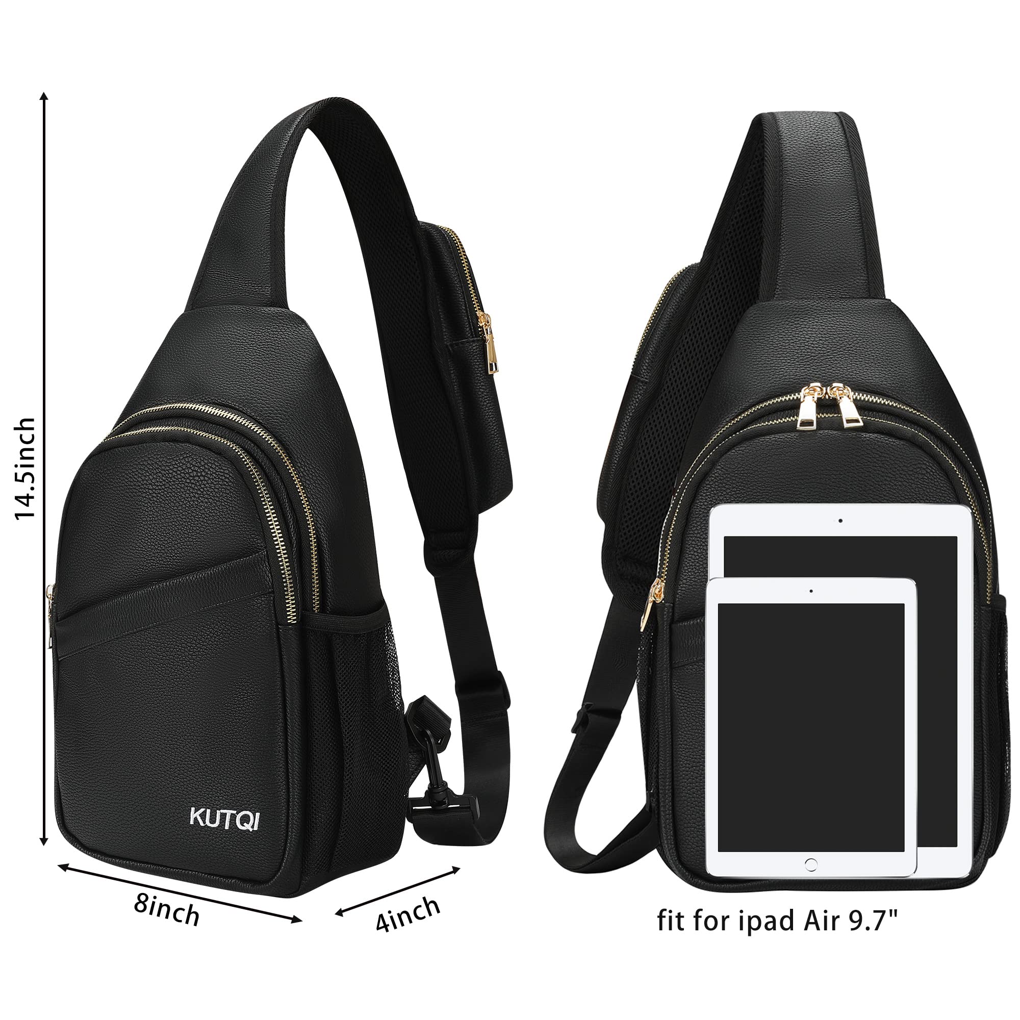 KUTQI Leather Sling Backpack for Women Sling Bag Travel Bag Hiking Crossbody Backpack