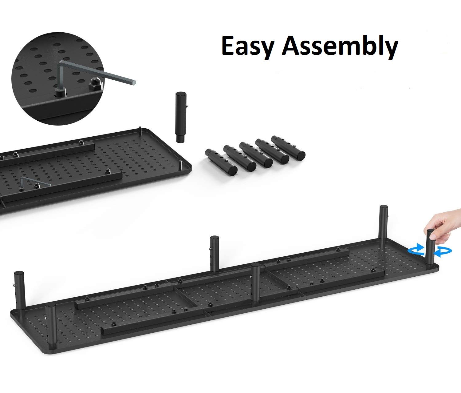 Husky Mounts Large Dual Monitor Stand Riser, Adjustable Legs, 39" x 9.25" x 5.5" Max Height, Matte Black Steel