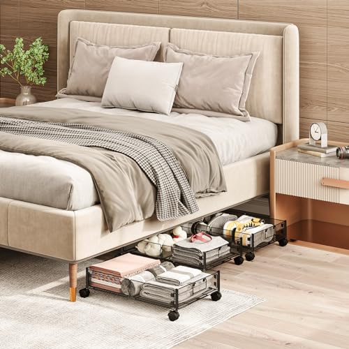 HOOBRO Side Table with Charging Station and Under Bed Storage Bundle, End Table with USB Ports and Outlets, Modern Metal Frame, for Bedroom, Living Room, GD76UBZ01-BK01BS01