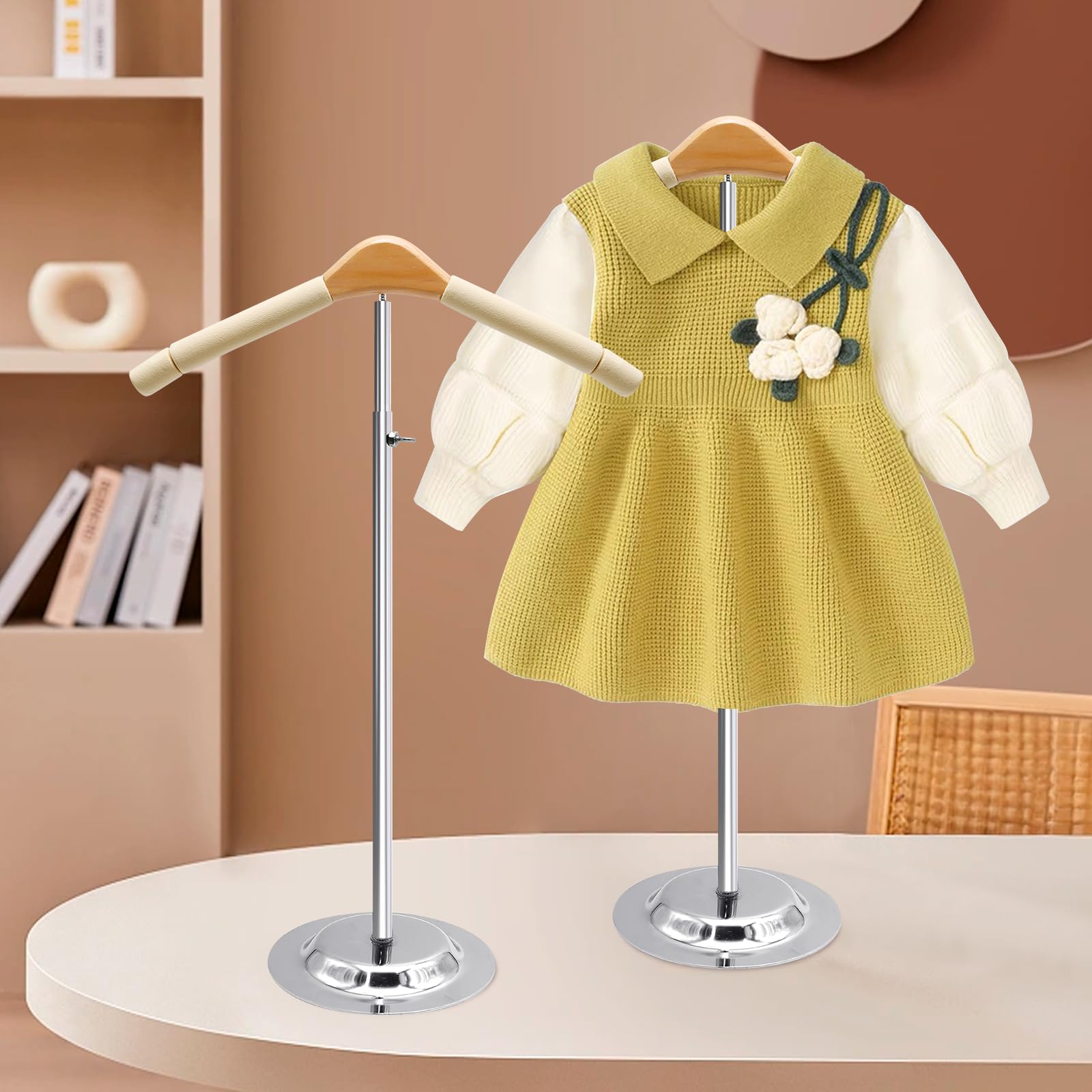 ZUDKSUY Adjustable T-Shape Clothes Display Rack Children's Clothing Clothes Rack Flexible Shoulder Rack Shirt Rack Retractable Size (16"~28") Khaki Metal Hanger