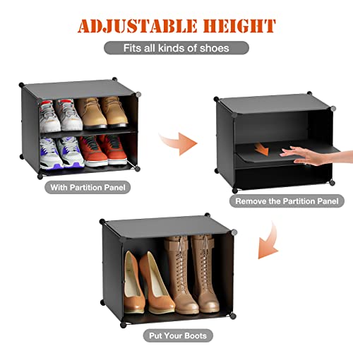 Shoe Rack Organizer, 6 Tier Shoe Storage Cabinet with Doors for Closet, Stackable 24 Pair Plastic Shoe Shelves Organizer,Expandable Free Standing Shoe Rack for Entryway Bedroom Hallway