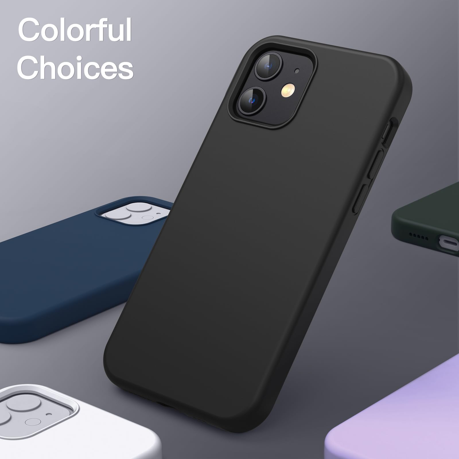 JETech Silicone Case for iPhone 12 Mini 5.4-Inch, Silky-Soft Touch Full-Body Protective Phone Case, Shockproof Cover with Microfiber Lining (Black)