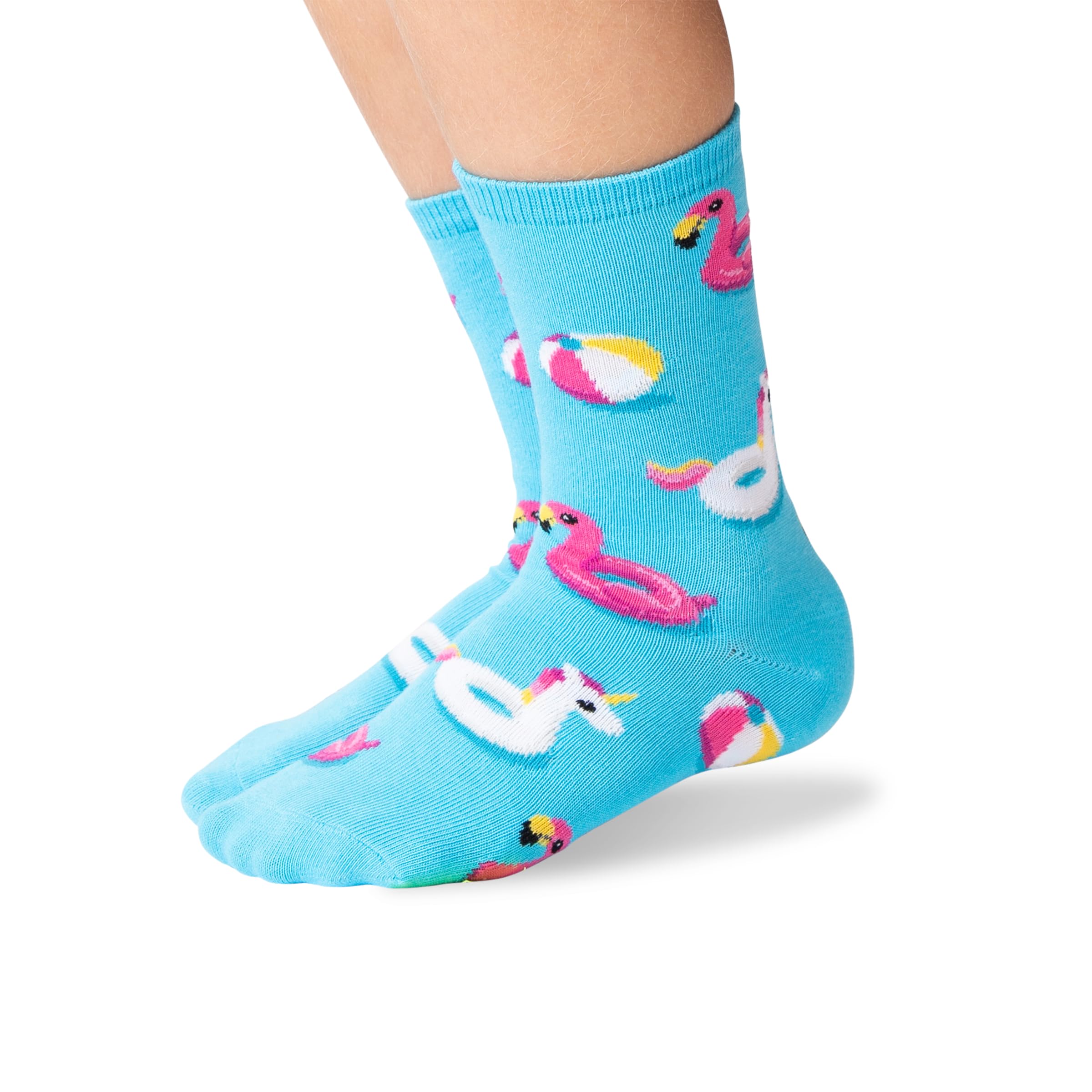 Hot Sox Kids' Big Fun Conversation Starter Crew Socks-1 Pair Pack-Cool & Cute Boys and Girls Gifts, Pool Floats (Aqua), Small-Medium