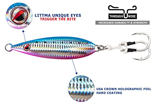 LITTMA Slow Pitch Jigs 100g 150g 200g Flat Fall Jig Slow Jigging Speed Jigging Metal Jigs with Assist Hooks Flatfall Jigs Color Glow