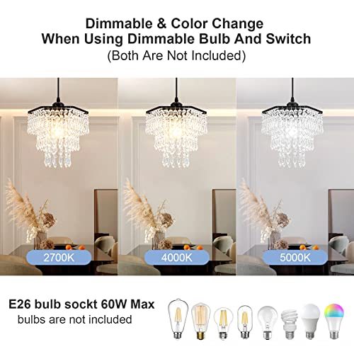 HongnuoFc 3-Tier Crystal Chandeliers Modern Mini Flush Mount Ceiling Light Fixture Hexagon Small Crystal Chandelier for Dining Room Kitchen Closet Hallway (Black, E26)