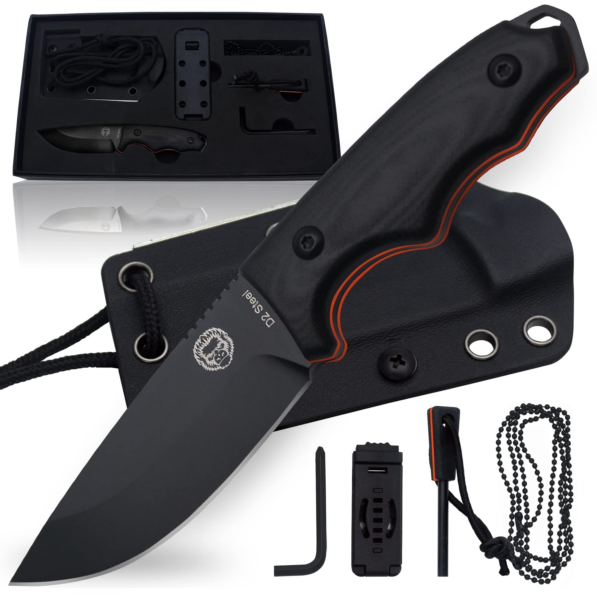 Large 1095 Bushcraft Knife Giftset and D2 Survival Neck Knife Bundle…