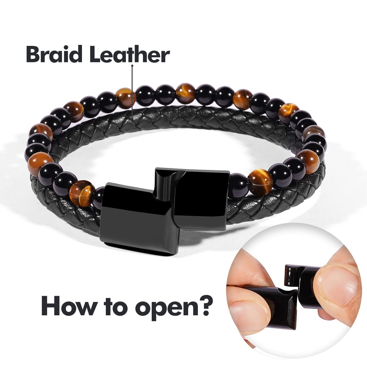 Honaoymd To My Son Braided Leather Bracelet"I Will Always Be With You" Men Double Row Magnetic Closure Personalized Bracelets,Wristband Bracelet,Mens Leather Rope Bracelet Holiday Gift