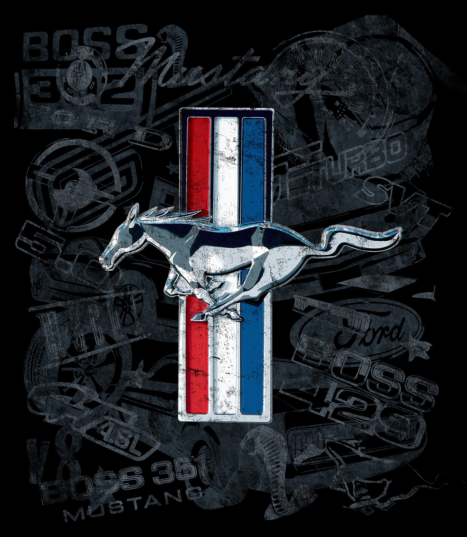 JH DESIGN GROUP Men's Ford Mustang Pullover Hoodie Tri-Bar Pony Collage (Black, Small, s)