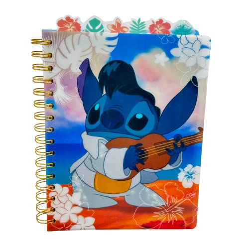 Innovative Designs Disney Stitch Tab Journal Notebook Elvis, Spiral Bound, 144 Lined Pages, 8 x 7 inches, Blue