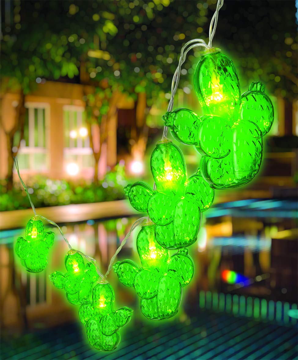 Ideas In Life LED Cactus Battery Operated String Lights - 10 pcs Set Cacti Shaped String Hanging Light Decorations - Indoor Outdoor Lighting for Home Bedroom Deck Garden