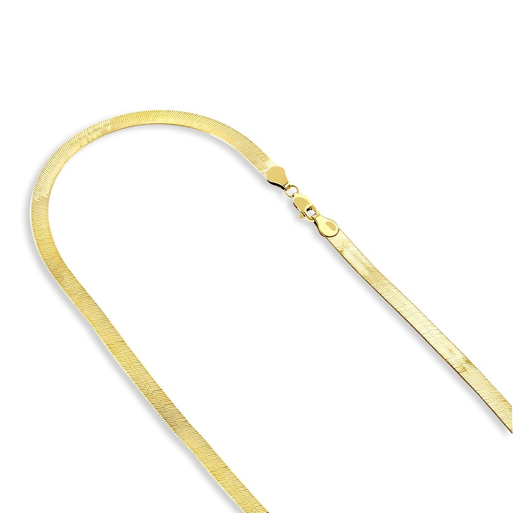 IcedTime Solid 14K Yellow Gold Herringbone Chain 6mm Wide Necklace 18 inches Long with Lobster Clasp