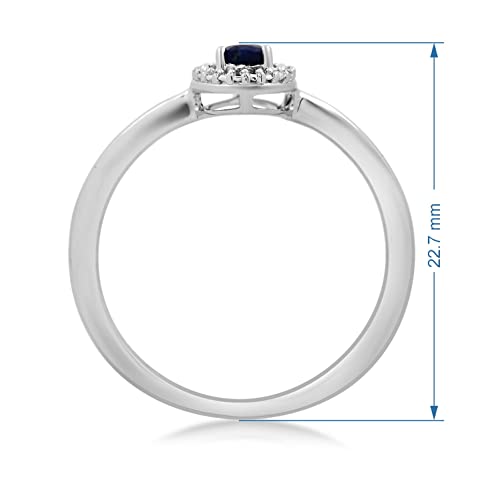 Jewelili Sterling Silver 5X3 MM Pear Cut Genuine Blue Sapphire and Natural White Round Diamond Accent Teardrop Engagement Ring, Size 6